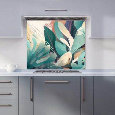 Abstract Tropical Leaves Premium Glass Kitchen Splashback W900mm x H750mm
