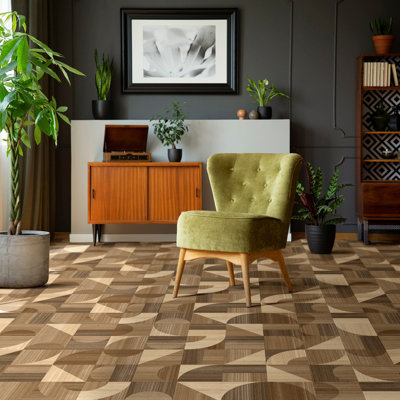 Abstract Wood Block Vinyl by Remland (Dark Funky Oak, 2m x 3m)