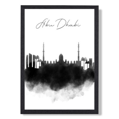 Abu Dhabi Watercolour Skyline City Art Print with Black Frame SIZE: A4