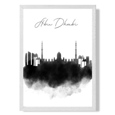 Abu Dhabi Watercolour Skyline City Art Print with White Frame SIZE: A4