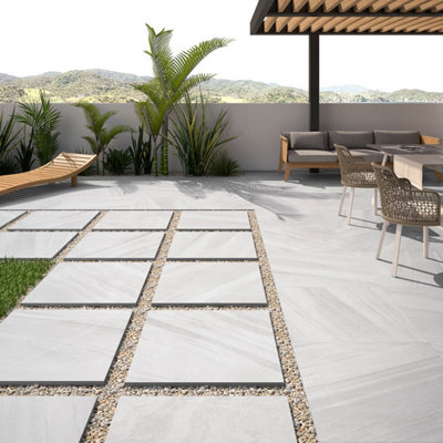 Abyss Matt Grey Stone Effect Porcelain Outdoor Tile - Pack of 2, 0.74m² ...