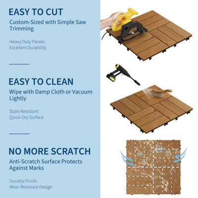 Acacia Decking Tiles,Interlocking Outdoor Deck Tiles,Brown 22 pcs