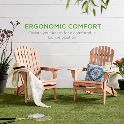 Acacia Wood Folding Adirondack Chair Weather Resistant Garden & Patio ...