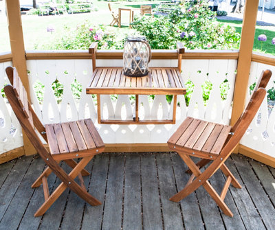 Acacia wood hanging Balcony Table 45X60 cm with 3 Adjustable Heights Golden Teak FSC Acacia Wood
