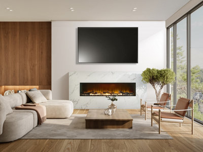 Acantha Bloc Pre-Built White Marble Effect Fully Inset Media Wall Suite