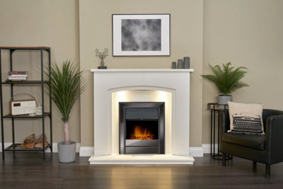 Acantha Granada White Marble Fireplace with Downlights & Argo Electric ...
