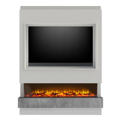 Acantha Matrix Pre-Built White & Concrete Effect Panoramic Media Wall ...