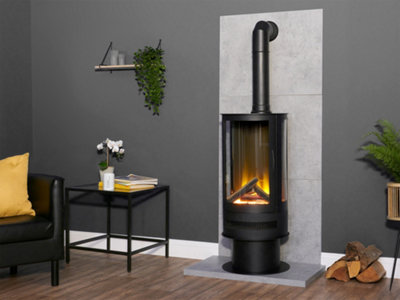 Acantha Orbit Cylinder Electric Stove in Black with Tall Angled Stove ...