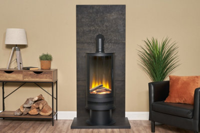 Acantha Orbit Cylinder Electric Stove with Angled Stove Pipe in Black