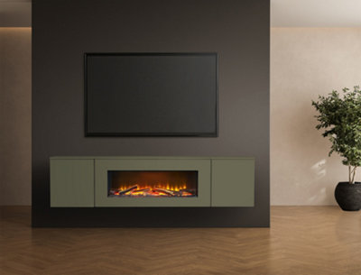 Acantha Orion Electric Floating Media Wall Suite in Agave Green, 91 Inch