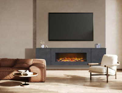 Acantha Orion Electric Floating Media Wall Suite in Slate Effect, 91 Inch