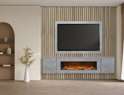 Acantha Orion Electric Floating Media Wall Suite with TV Backboard in ...