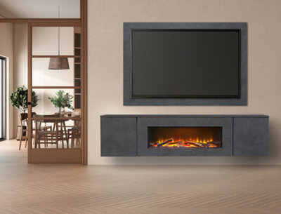 Acantha Orion Electric Floating Media Wall Suite with TV Backboard in ...