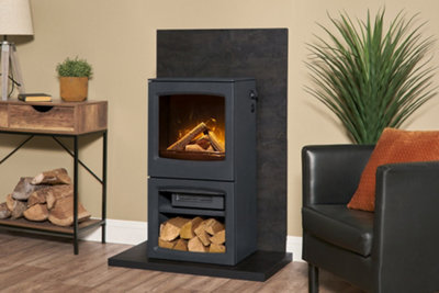 Acantha Tile & Hearth Set in Bronze Venetian Plaster Effect with Lunar ...