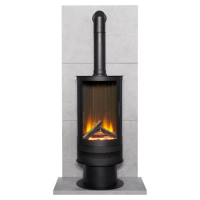 Acantha Tile & Hearth Set in Concrete Effect with Orbit Cylinder Stove ...