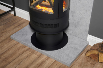 Acantha Tile & Hearth Set in Concrete Effect with Orbit Cylinder Stove ...