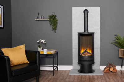 Acantha Tile & Hearth Set in Concrete Effect with Orbit Cylinder Stove ...
