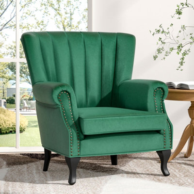 Accent Chair Modern Tufted Wingback Armchairs Club Chair Velvet Fabric Single Sofa Reading Chair Green