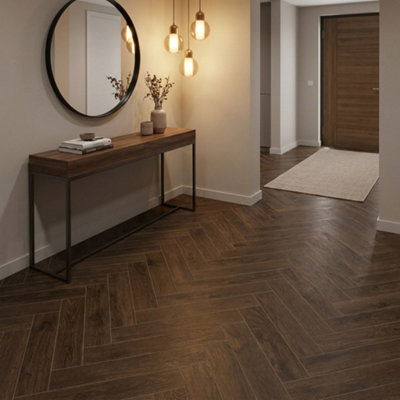 Accent Floors and Walls Walnut Herringbone 12mm Laminate Flooring AC3 ...