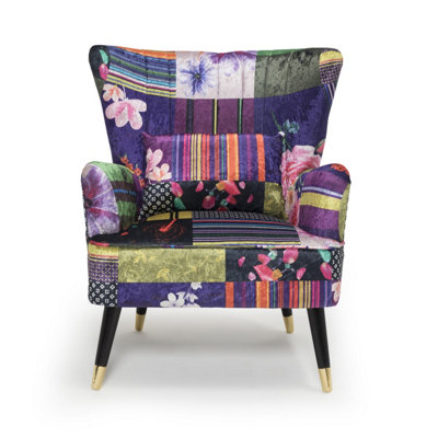 Accent Wingback Chair in Patchwork Fabric