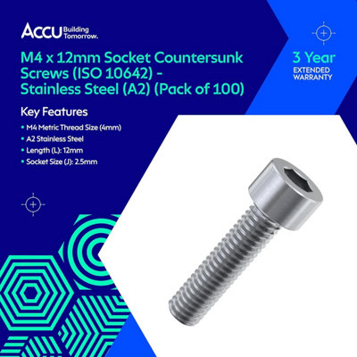 Accu - M4 x 12mm Full Thread Cap Head Screws (DIN 912) - Stainless ...
