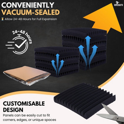 Acoustic Foam Wall Panels Pack of 12 Self-Adhesive (30x30x4.5cm) Peel ...