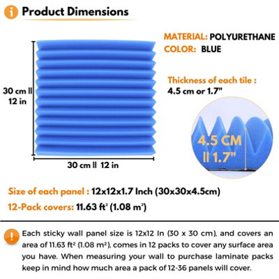 Buy Acoustic Foam Wall Panels Pack of 12 Self-Adhesive (30x30x4.5cm ...