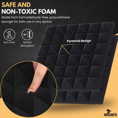 Acoustic Foam Wall Panels Pack of 12 Self-Adhesive (30x30x5cm) -Peel ...