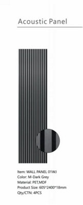 Acoustic Slat Wall Panels Metallic Dark Grey 60 x 240CM Pack of 4 ...