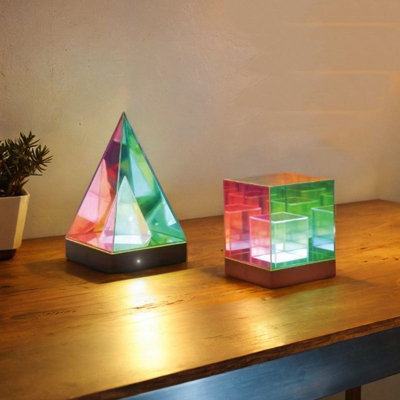 ACRYLIC 3D COLORFUL CUBE AND TRIANGLE NIGHT LIGHT - TRIANGLE WITH 3 COLORS