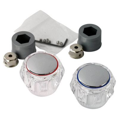 Acrylic Plastic Tap Head Replacement Kit Bathroom Kitchen Hot Cold Pair ...