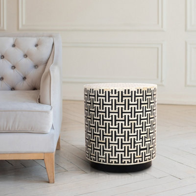 Ada End Table - Bone Inlay - L45 x W45 x H50 cm - Black & White