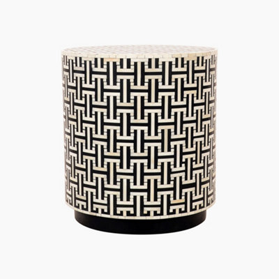 Ada End Table - Bone Inlay - L45 x W45 x H50 cm - Black & White