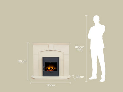 Adam Abbey Fireplace in Stone Effect with Oslo Electric Fire in Black ...