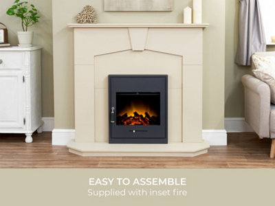 Adam Abbey Fireplace in Stone Effect with Oslo Electric Fire in Black ...