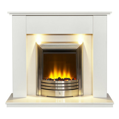 Adam Avila White Marble Fireplace with Amara Electric Fire in Brushed ...