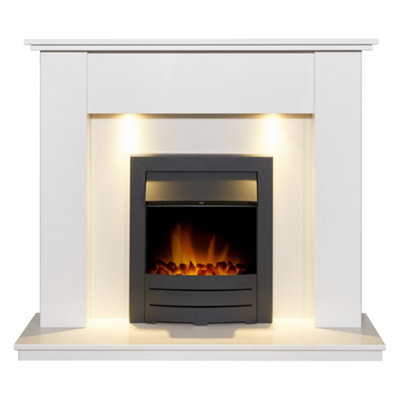 Adam Avila White Marble Fireplace with Colorado Electric Fire in Black ...