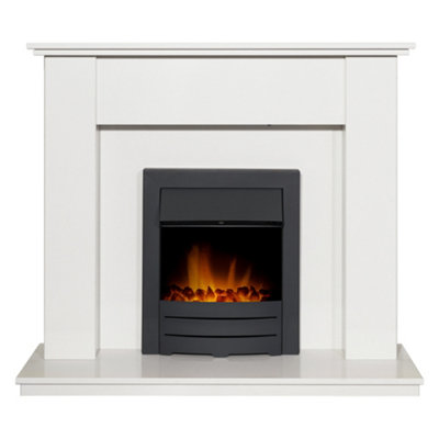 Adam Avila White Marble Fireplace with Colorado Electric Fire in Black ...