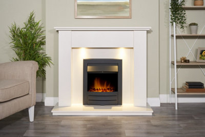 Adam Avila White Marble Fireplace with Colorado Electric Fire in Black ...
