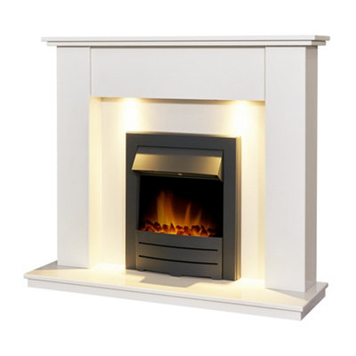 Adam Avila White Marble Fireplace with Colorado Electric Fire in Black ...