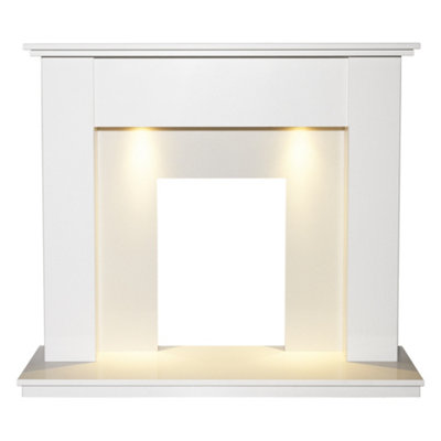 Adam Avila White Marble Fireplace with Downlights, 48 Inch