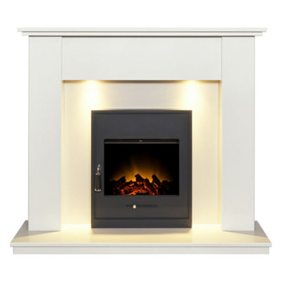 Adam Avila White Marble Fireplace with Oslo Electric Inset Stove in ...