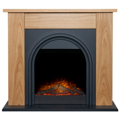 Adam Burlington Electric Fireplace Suite in Oak & Charcoal Grey, 44 Inch