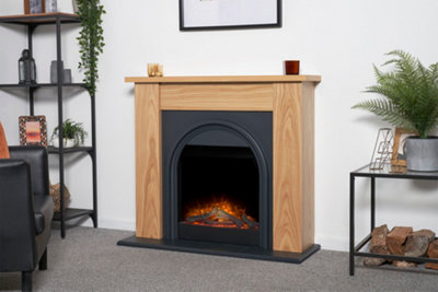 Adam Burlington Electric Fireplace Suite in Oak & Charcoal Grey, 44 Inch