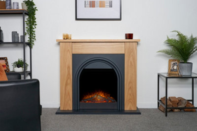 Adam Burlington Electric Fireplace Suite in Oak & Charcoal Grey, 44 Inch