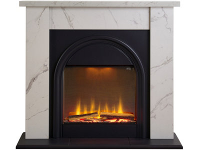 Adam Burlington Electric Fireplace Suite in White Carrara Marble Effect ...