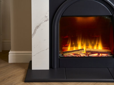 Adam Burlington Electric Fireplace Suite in White Carrara Marble Effect ...