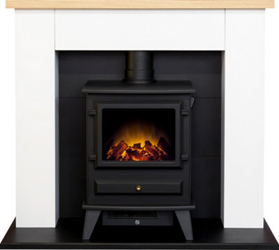 Adam Chester Fireplace in Pure White with Hudson Electric Stove in ...