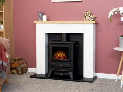 Adam Chester Fireplace in Pure White with Hudson Electric Stove in ...