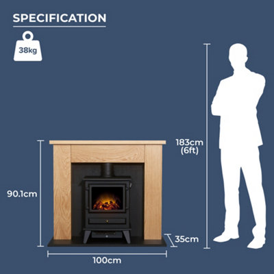 Adam Chester Stove Fireplace in Oak & Black with Hudson Electric Stove ...